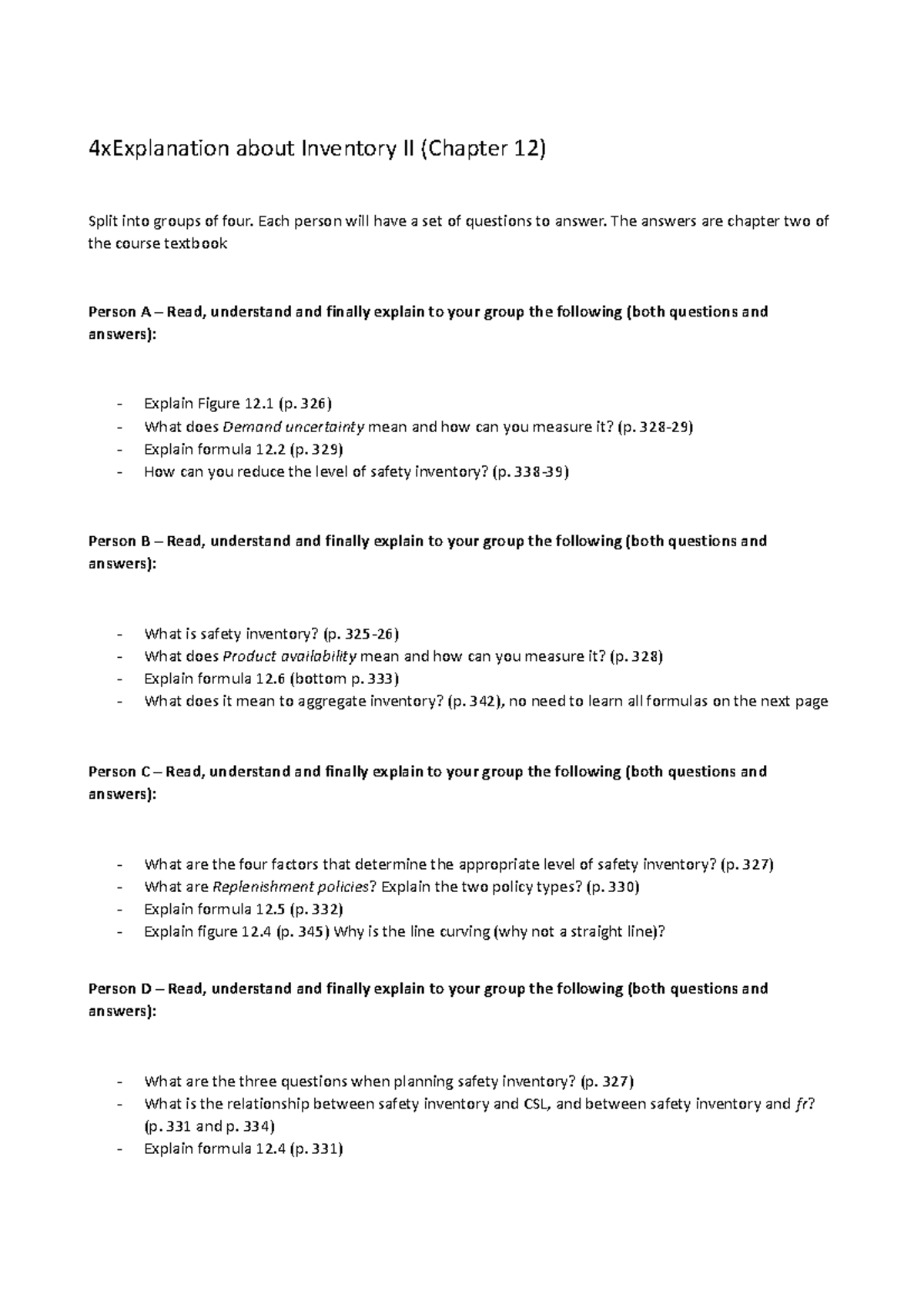 4XExplanation - Inventory II - Chapter 12 - Safety Inventory - 7th edition of textbook - - Studocu