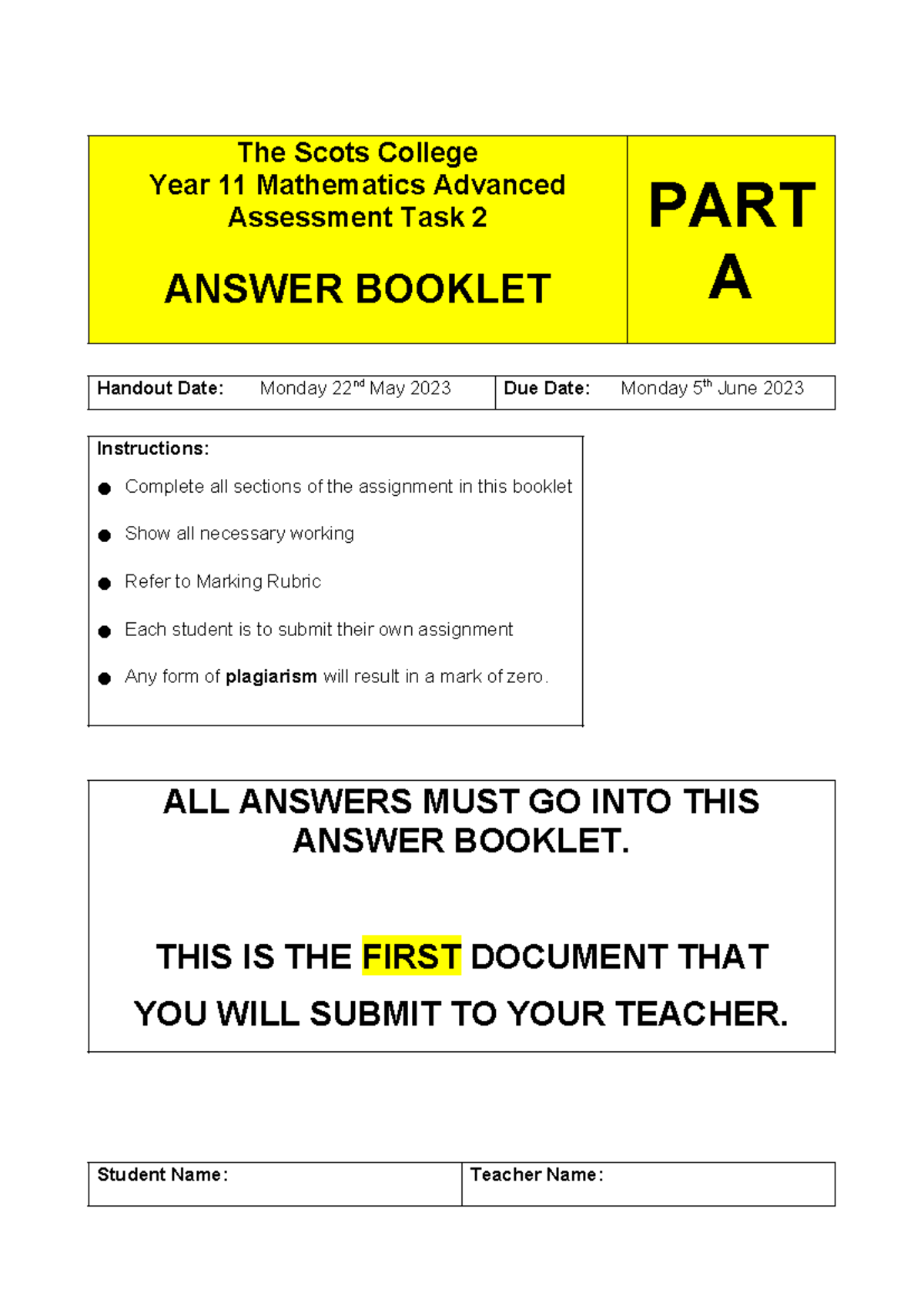 2023 - 11 Adv - Task 2 - Answer Booklet - The Scots College Year 11 ...