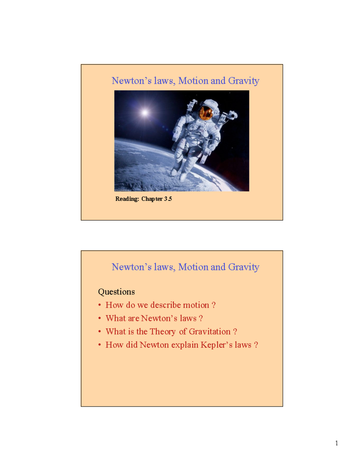 Lecture notes, lectures 8-12 - Newton’s laws, motion and gravity ...
