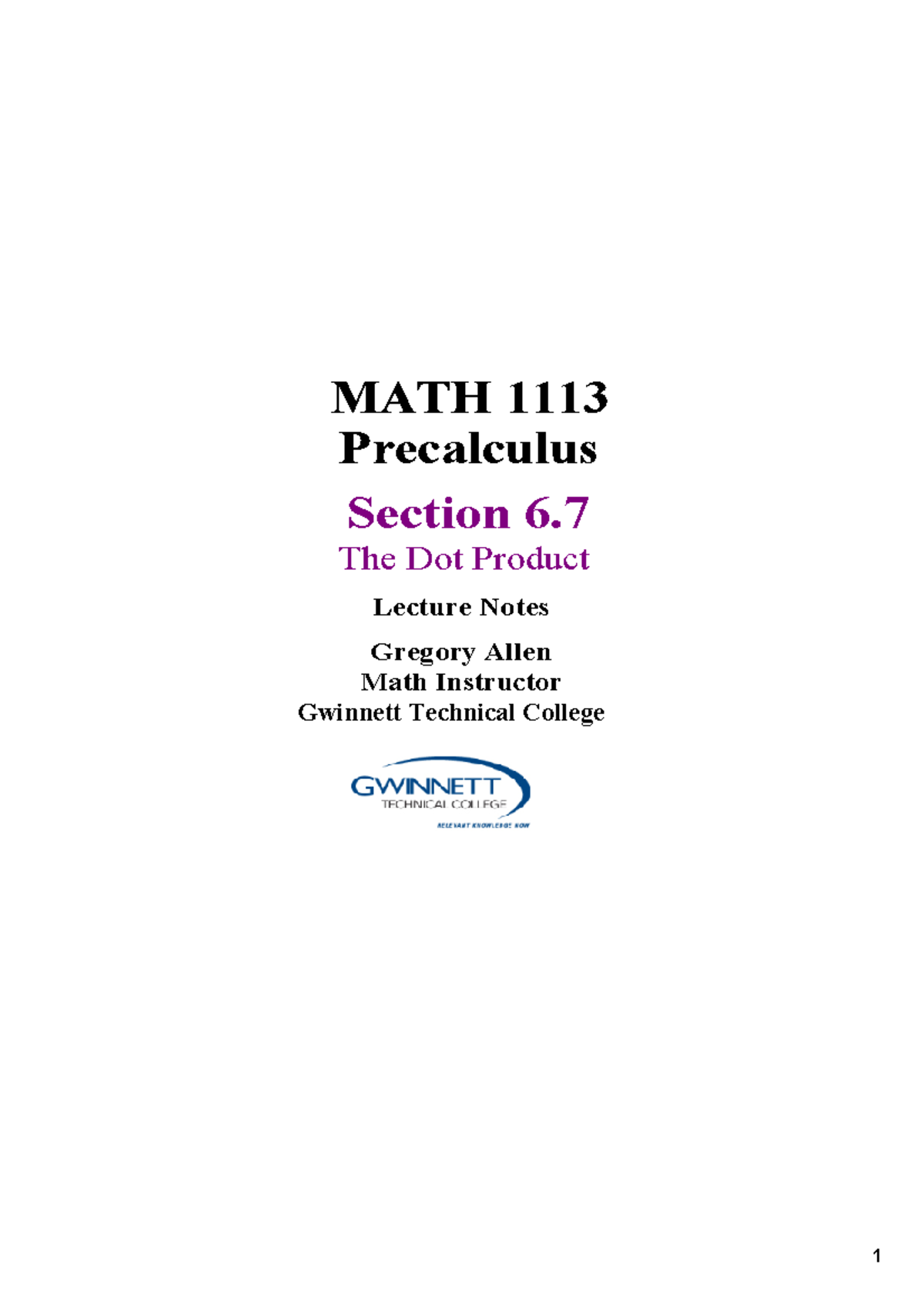 MATH1113 Lecture Ch 6 7 The Dot Product Blank Precalculus math1113-lecture-ch-6-7-the-dot-product-blank-precalculus