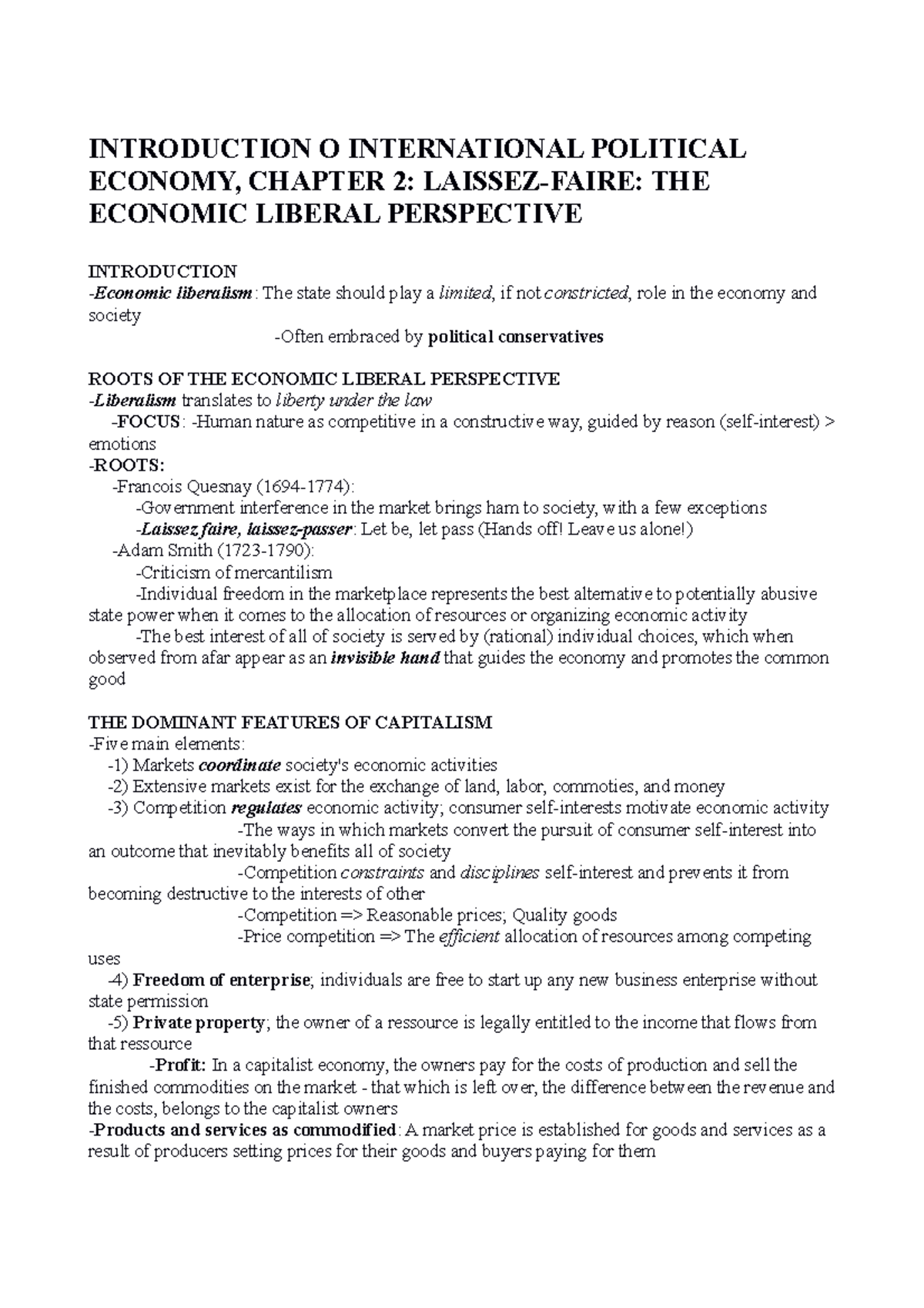 INTRODUCTION TO INTERNATIONAL POLITICAL ECONOMY, CHAPTER 2: LAISSEZ ...