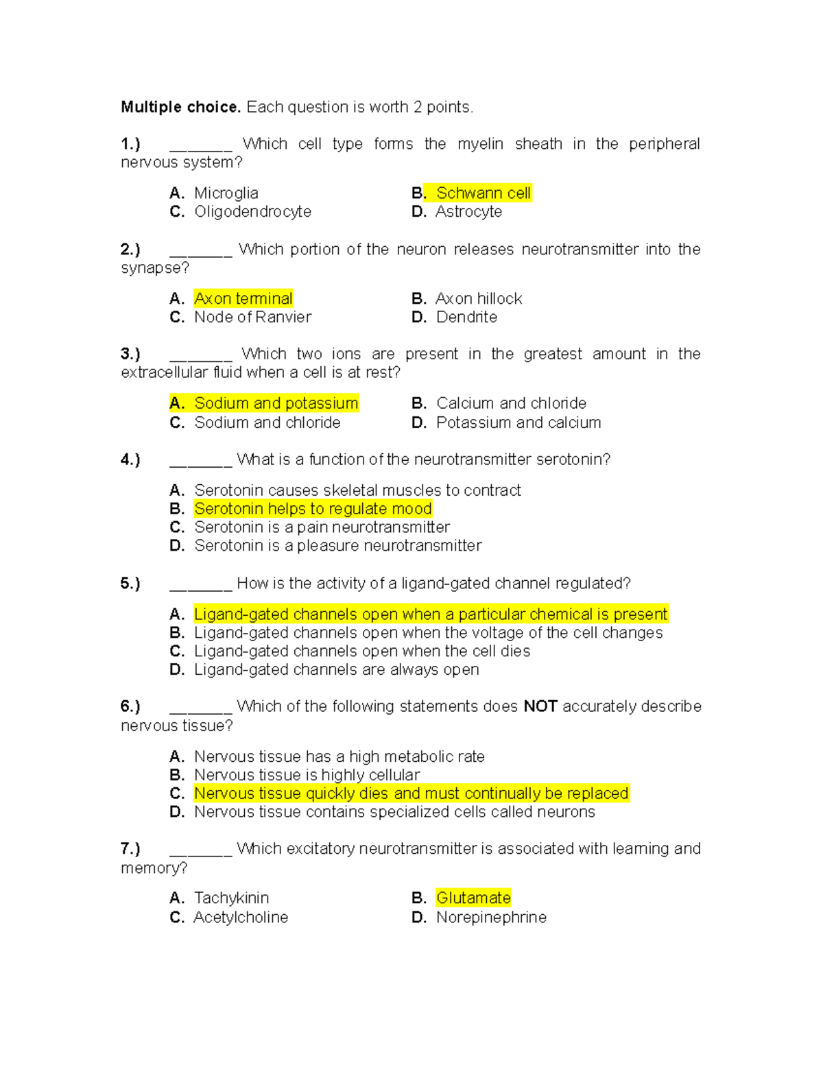 Answered Lecture Exam #4 Bio 13 2008 Summer - Multiple choice. Each ...