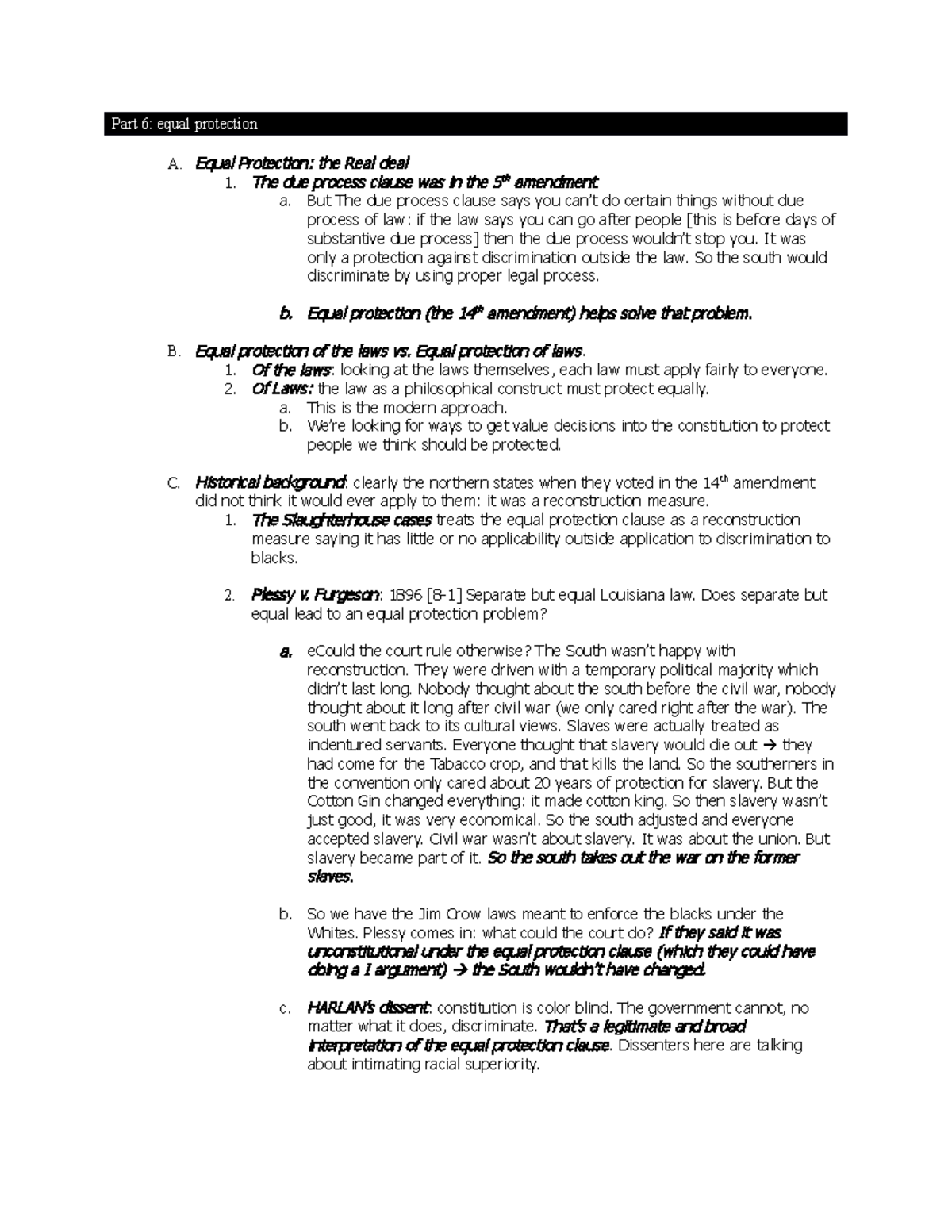 Constitutional Law Outline 1 - Part 6: equal protection A. Equal ...