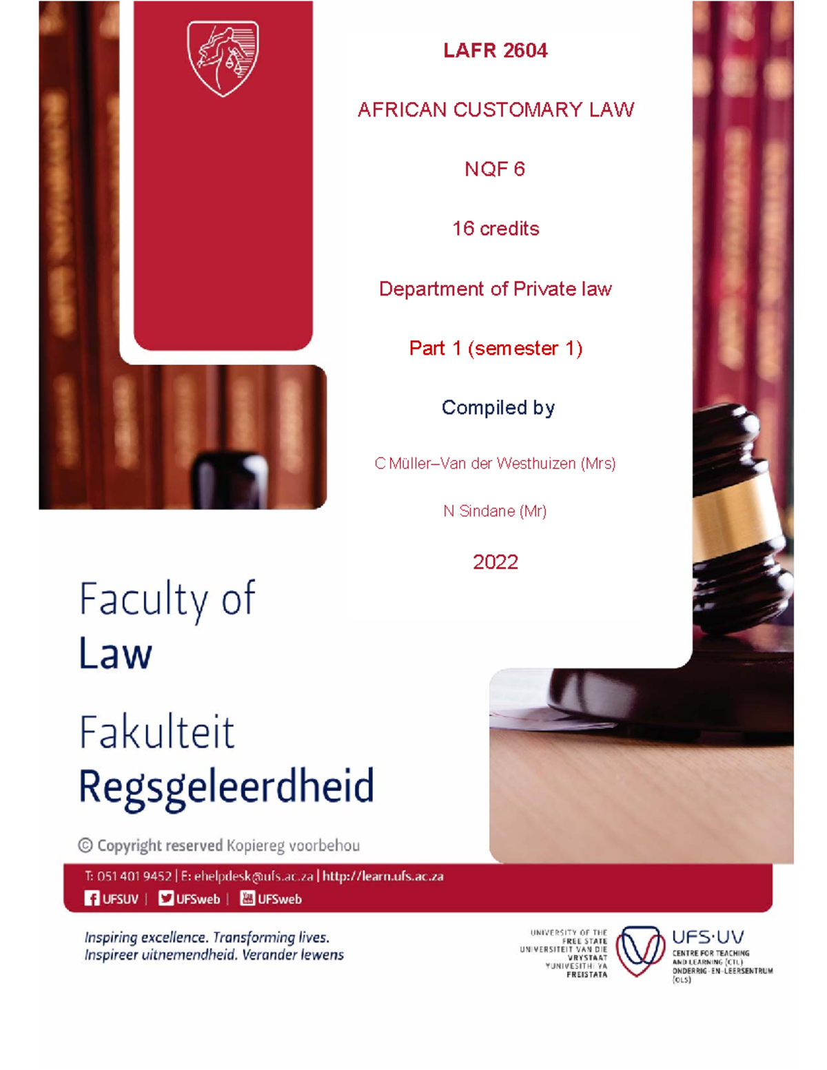 Module Guide Lafr2604 Part1 2022pdf Lafr 2604 African Customary Law Nqf 6 16 Credits