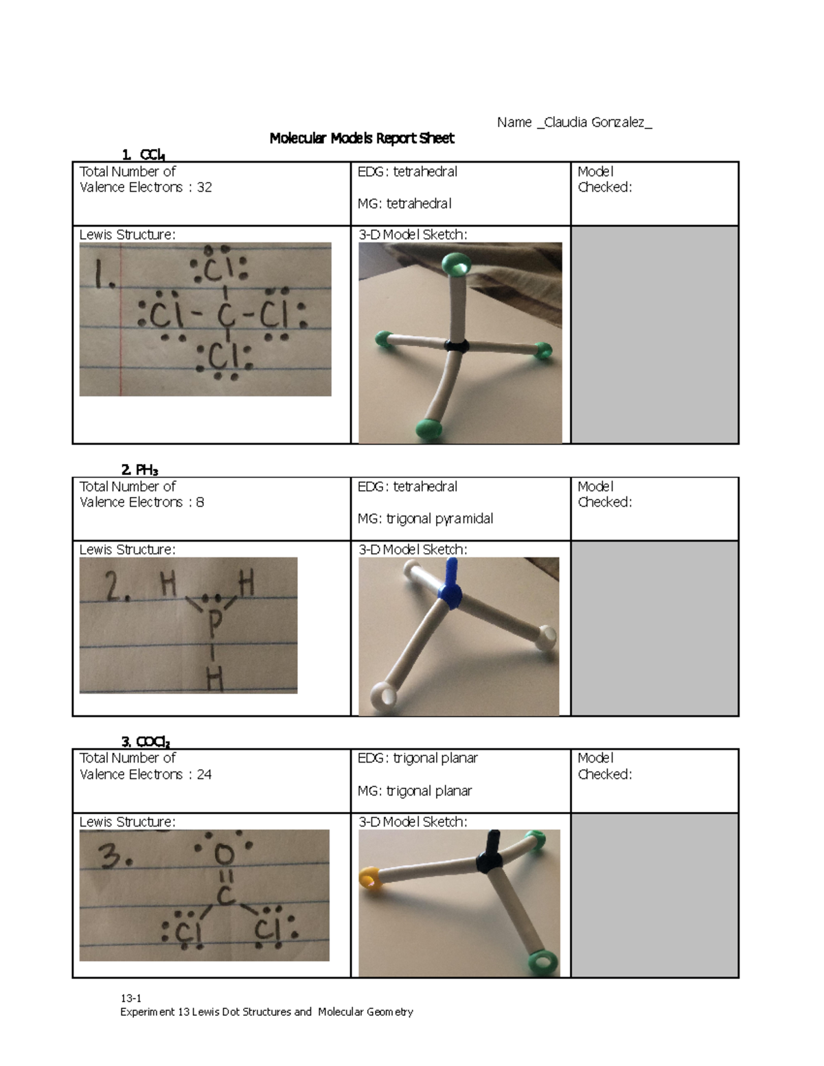Exp13molecularmodelsonlinereport - Name Claudia Gonzalez Molecular ...