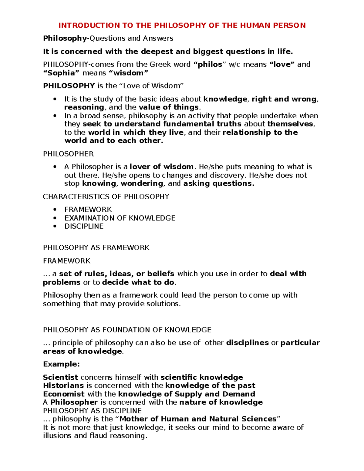 Philo WEEK 12 Notes 1 - INTRODUCTION TO THE PHILOSOPHY OF THE HUMAN ...