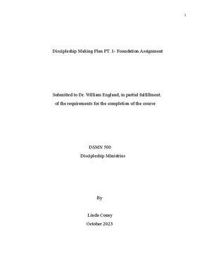 Disciple Making Plan Part 1 - Foundations Assignment - LIBERTY ...
