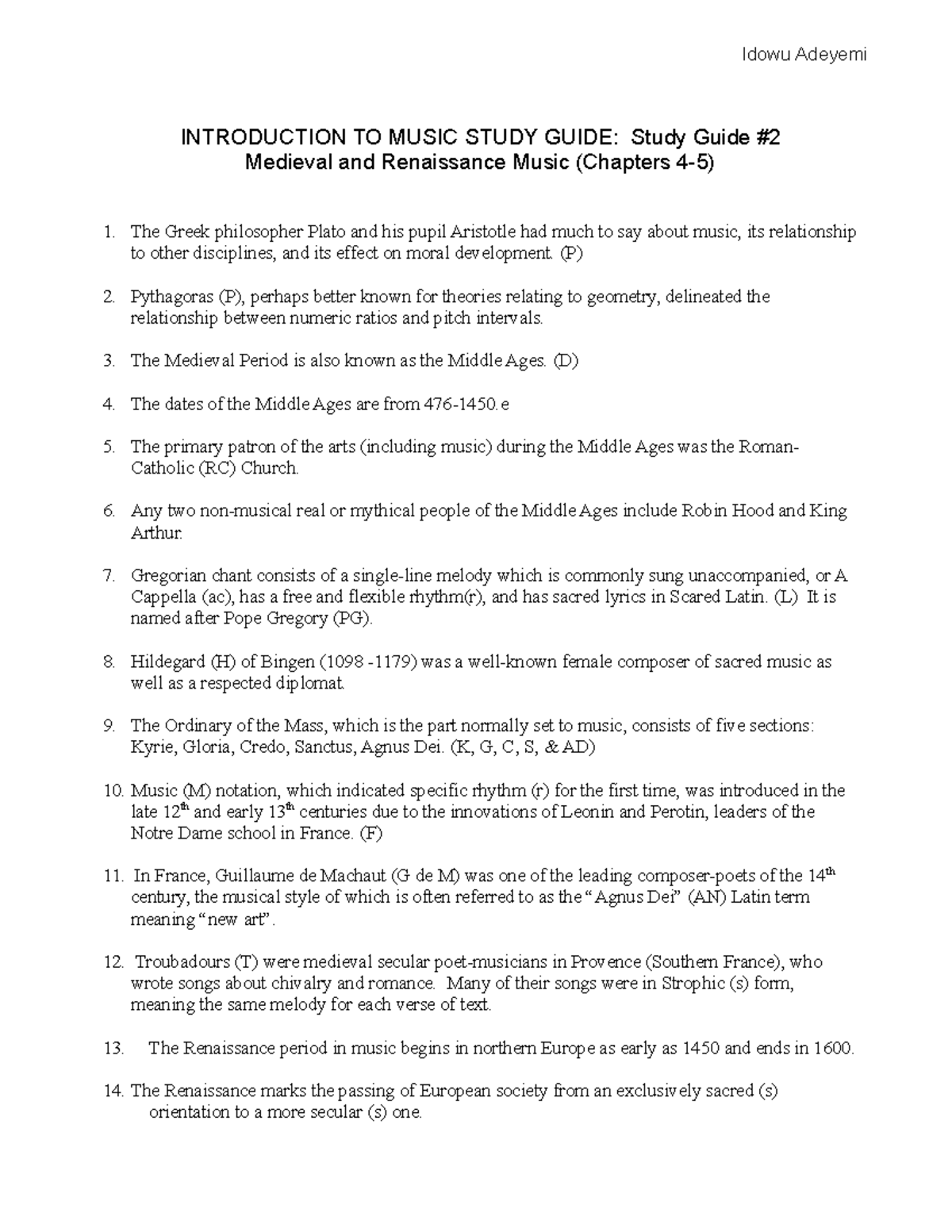 Medieval Renaissance Study Guide 2021 (1) Assignment - Idowu Adeyemi ...
