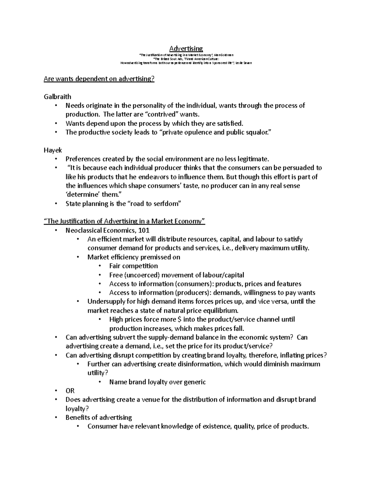 Advertising - Prof Dean Lauer - Advertising “The Justification of ...