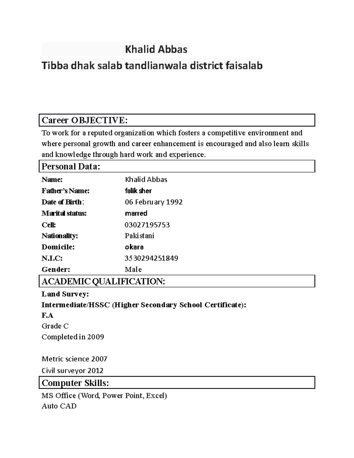 CV Shoaib Aslam. Snowman's an men's men - Khalid Abbas Tibba dhak salab ...