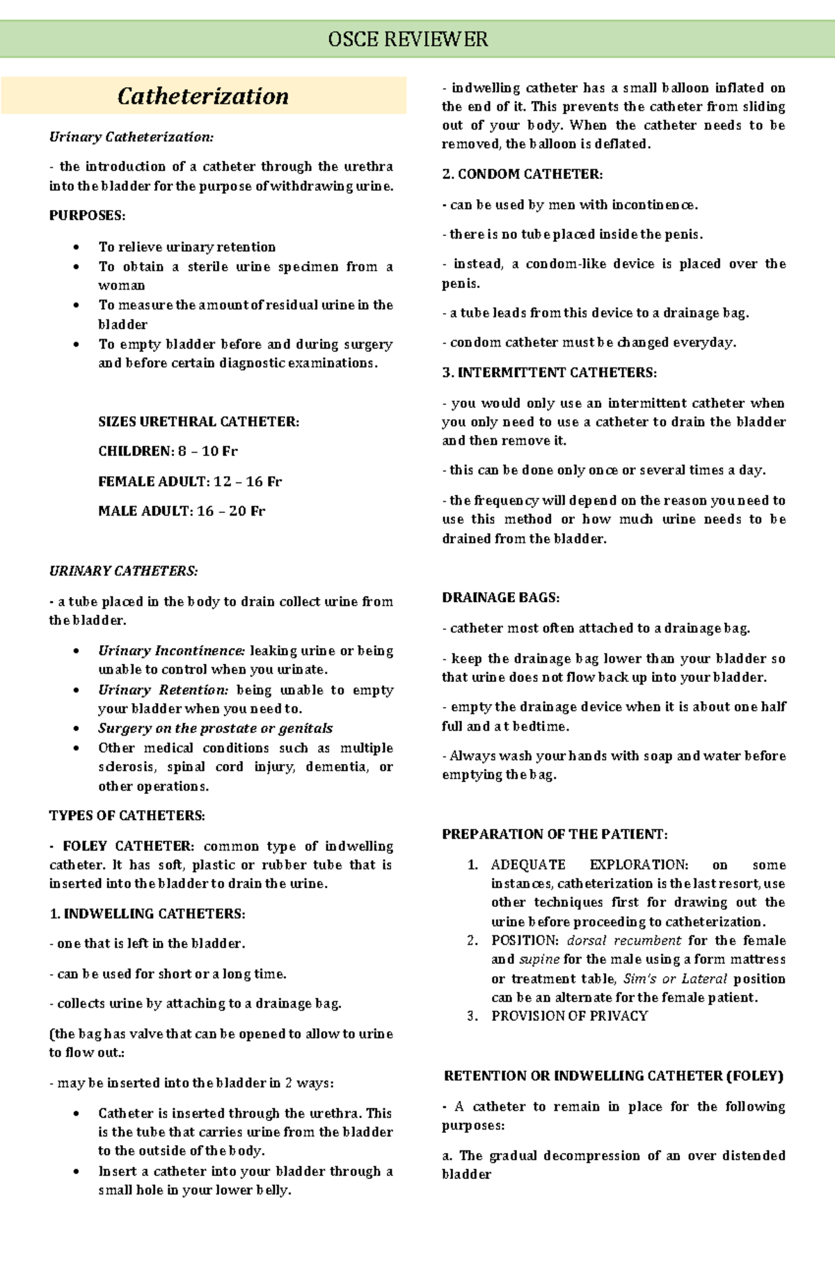 OSCE Reviewer 2ND YR DAY 1 - Catheterization Urinary Catheterization ...