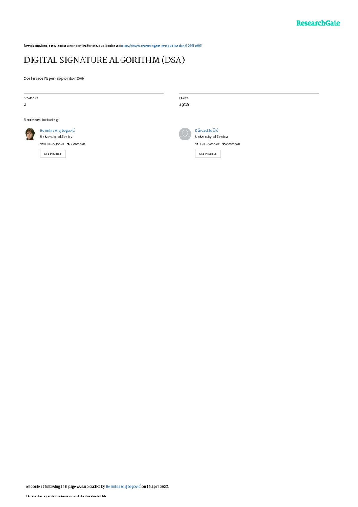 Dsa Digital Signature Algorithm See Discussions Stats And Author