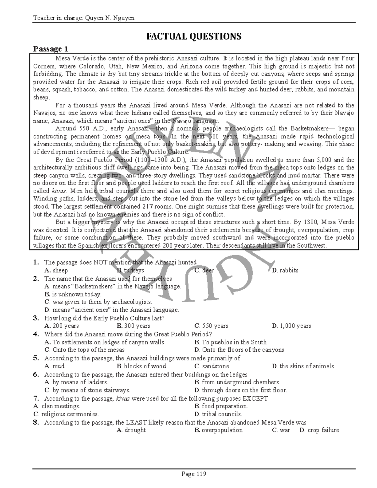Factual- Questions-new - Teacher in charge: Quyen N. Nguyen Page 119 ...