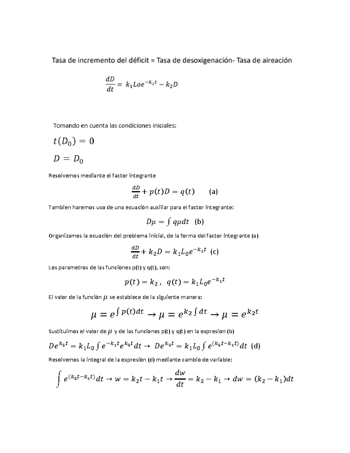 Resolucion de la ecuacion de DBO - Resolvemos mediante el factor ...