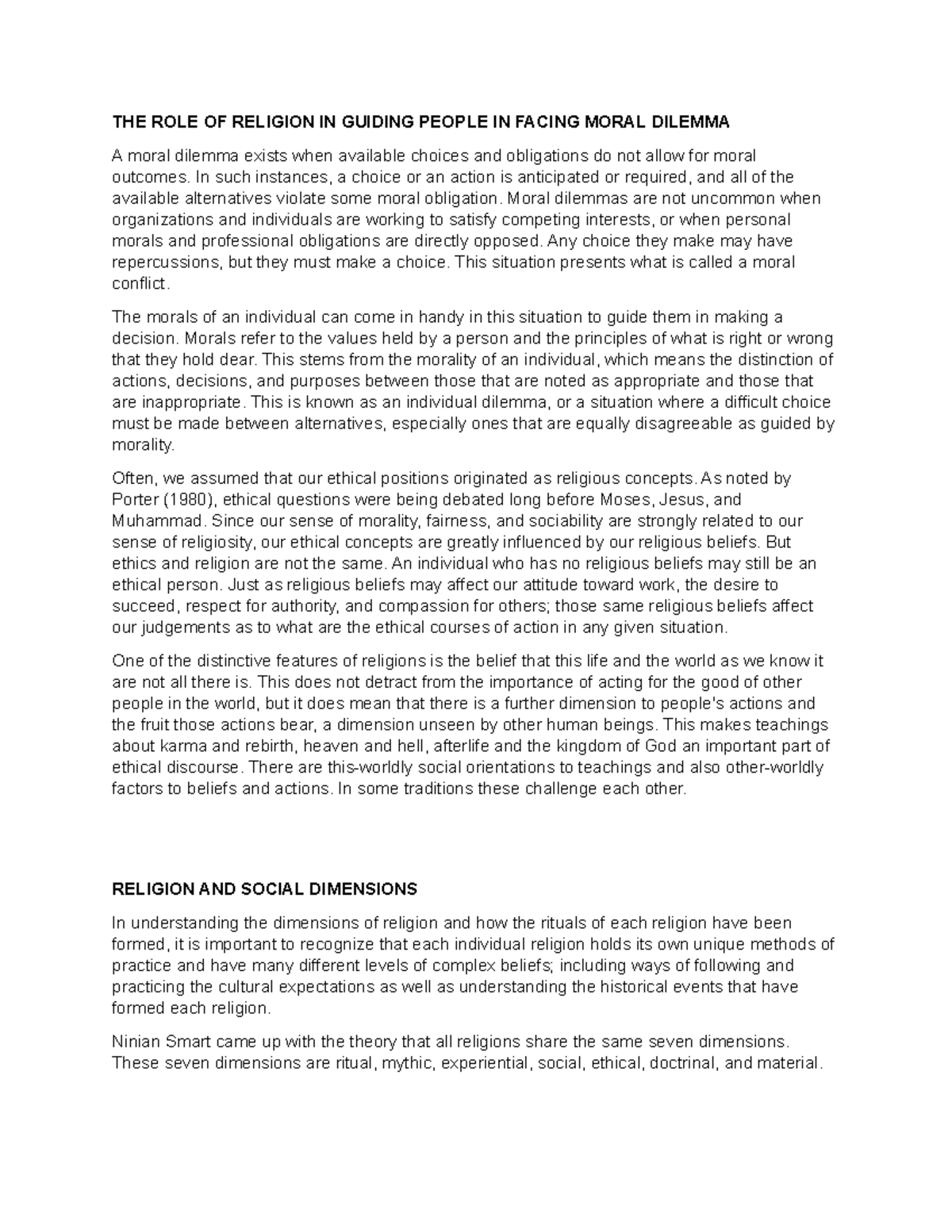 Ethics - THE ROLE OF RELIGION IN GUIDING PEOPLE IN FACING MORAL DILEMMA ...