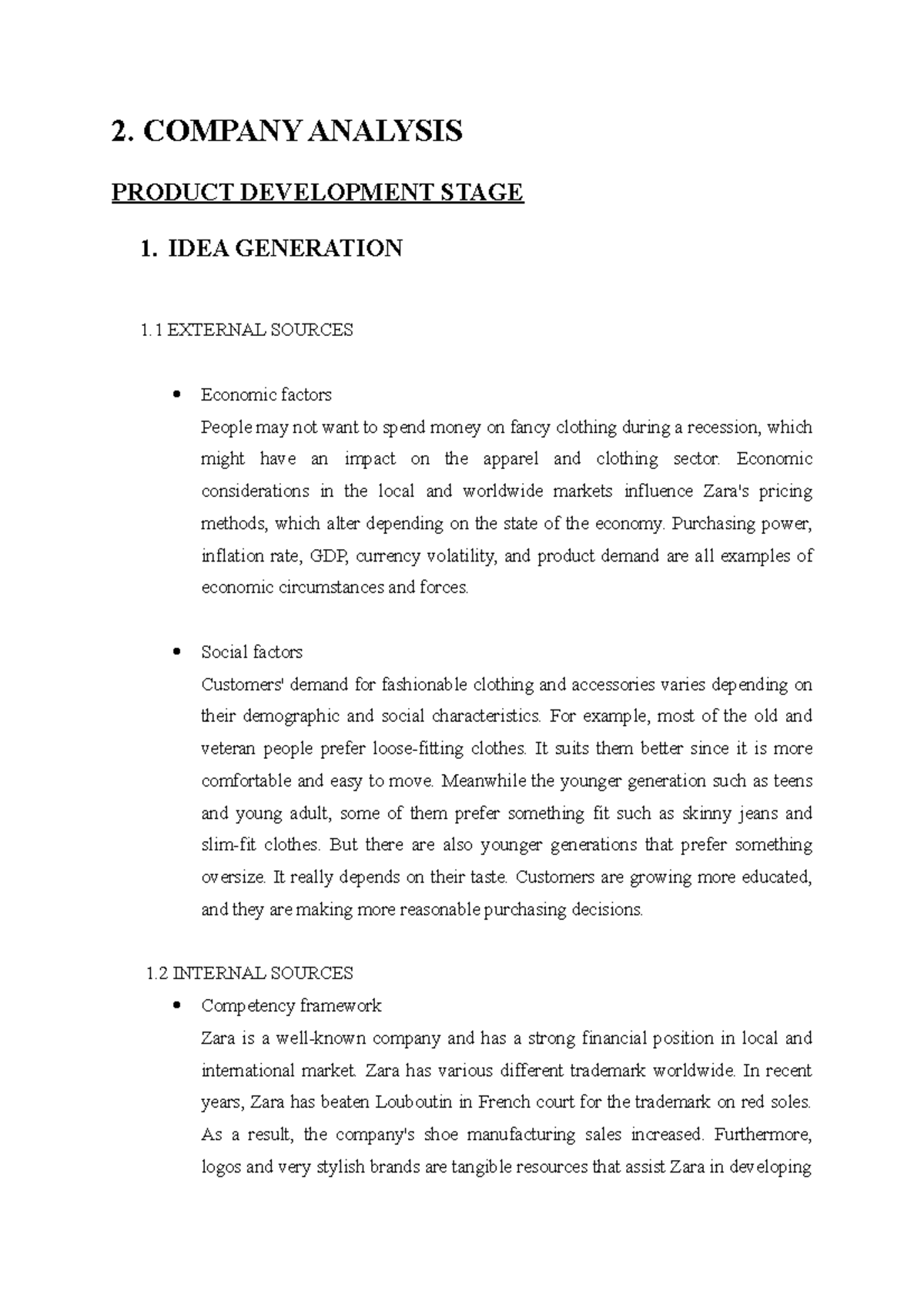 ZARA - Company Analysis - 2. COMPANY ANALYSIS PRODUCT DEVELOPMENT STAGE ...