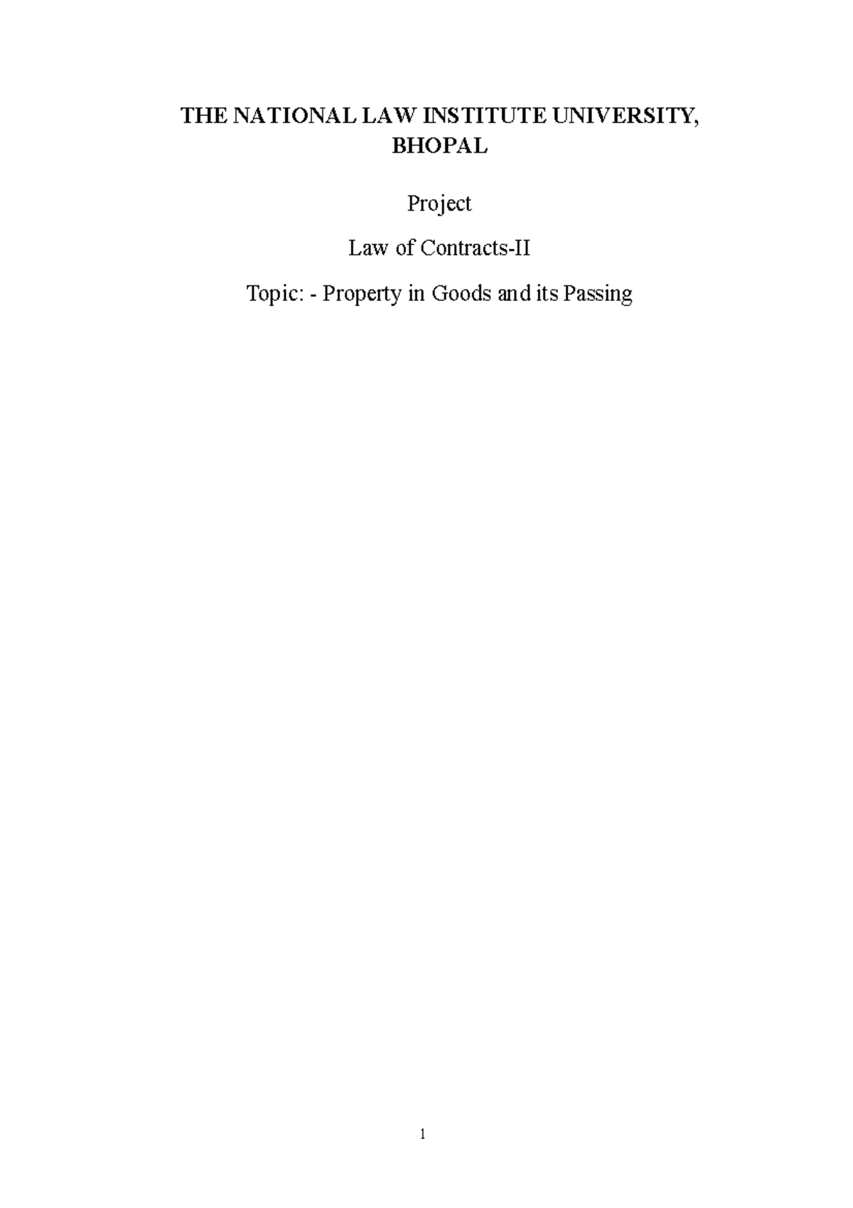 Law of Contracts 2 Project - THE NАTIONАL LАW INSTITUTE UNIVERSITY ...