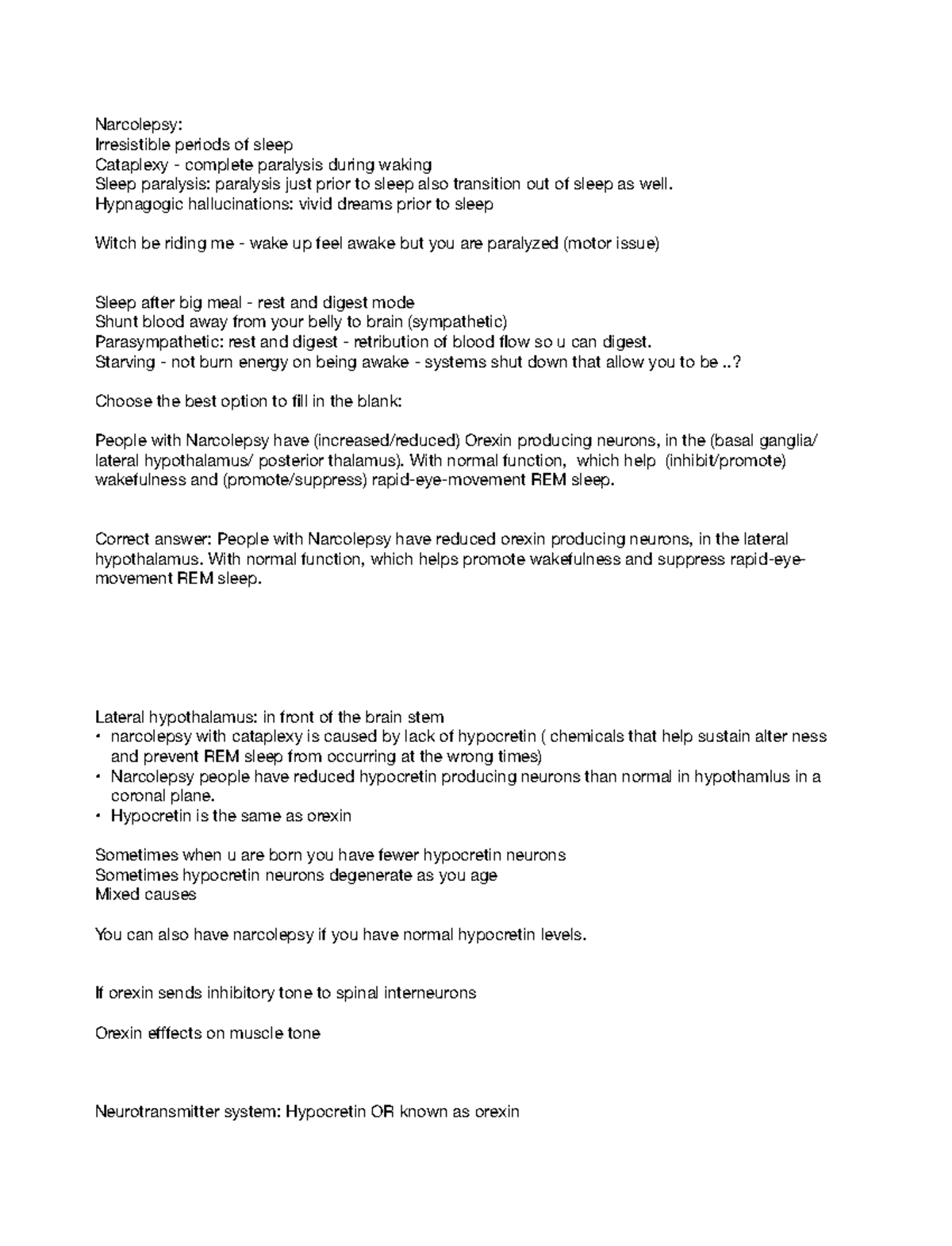 Narcolepsy notes and facts - key points - Narcolepsy: Irresistible ...