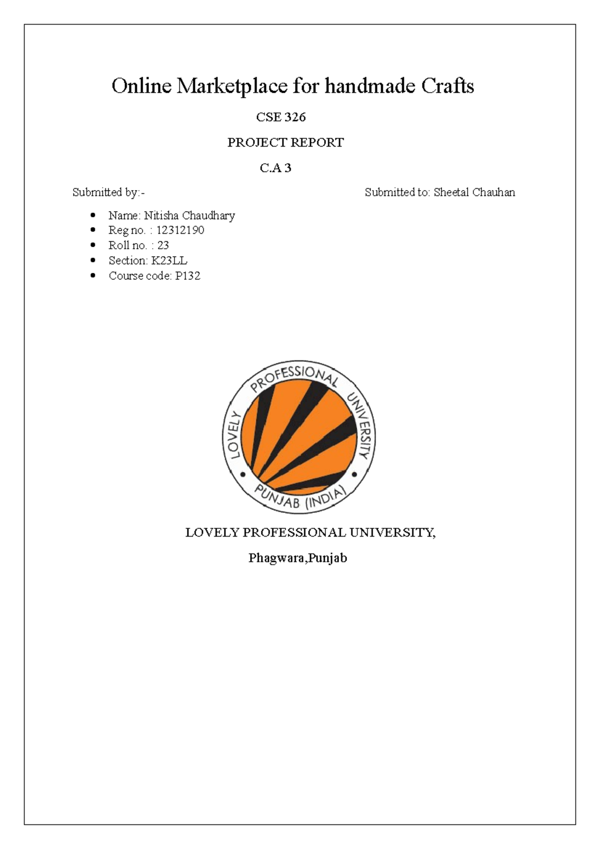 Nitisha Cse326 Presentation Online Marketplace For Handmade Crafts Cse 326 Project Report C