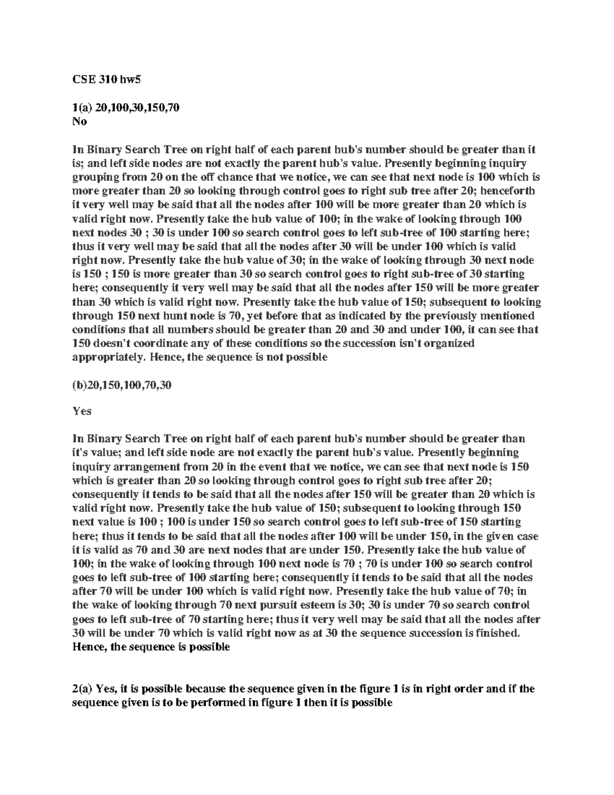 Cse 310 Hw5rb Cse 310 Hw 1a 2010030150 No In Binary Search Tree On Right Half Of Each