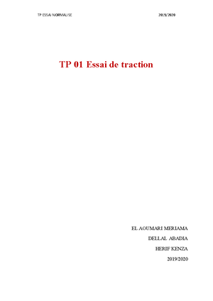 Tp traction - essai normalisé - TP 01 Essai de traction EL AOUMARI ...