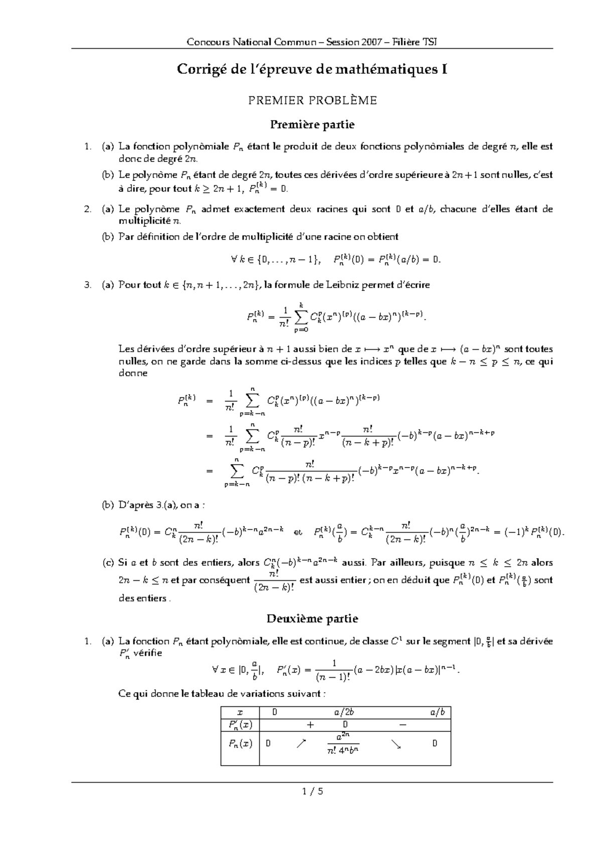 CNC 2007 TSI maths 1 corrige - Corrig ́e de l’ ́epreuve de math ...
