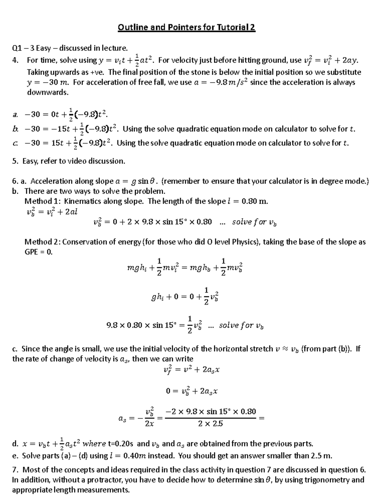 2023 - Tutorial 2 Outline and Discussion - Outline and Pointers for Tutorial 2 Q1 – 3 Easy ...