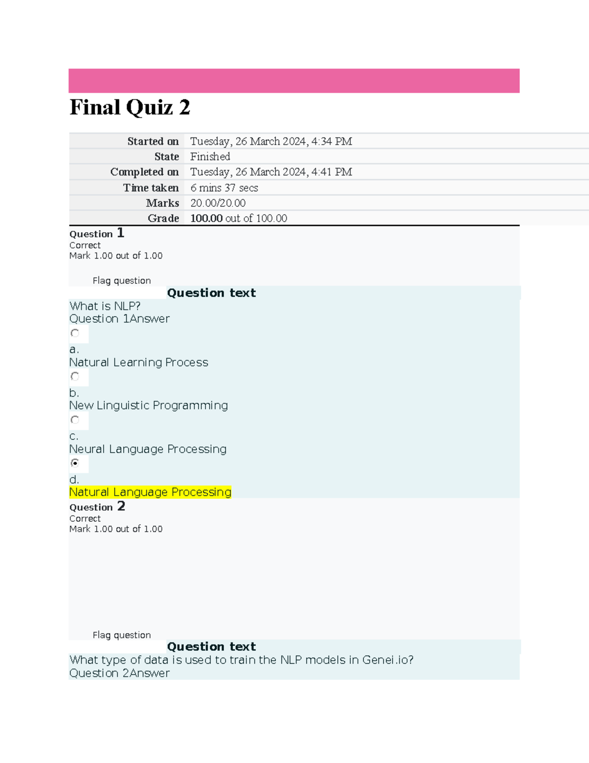 Final Quiz 2 made by Nathan - Final Quiz 2 Started on Tuesday, 26 March ...