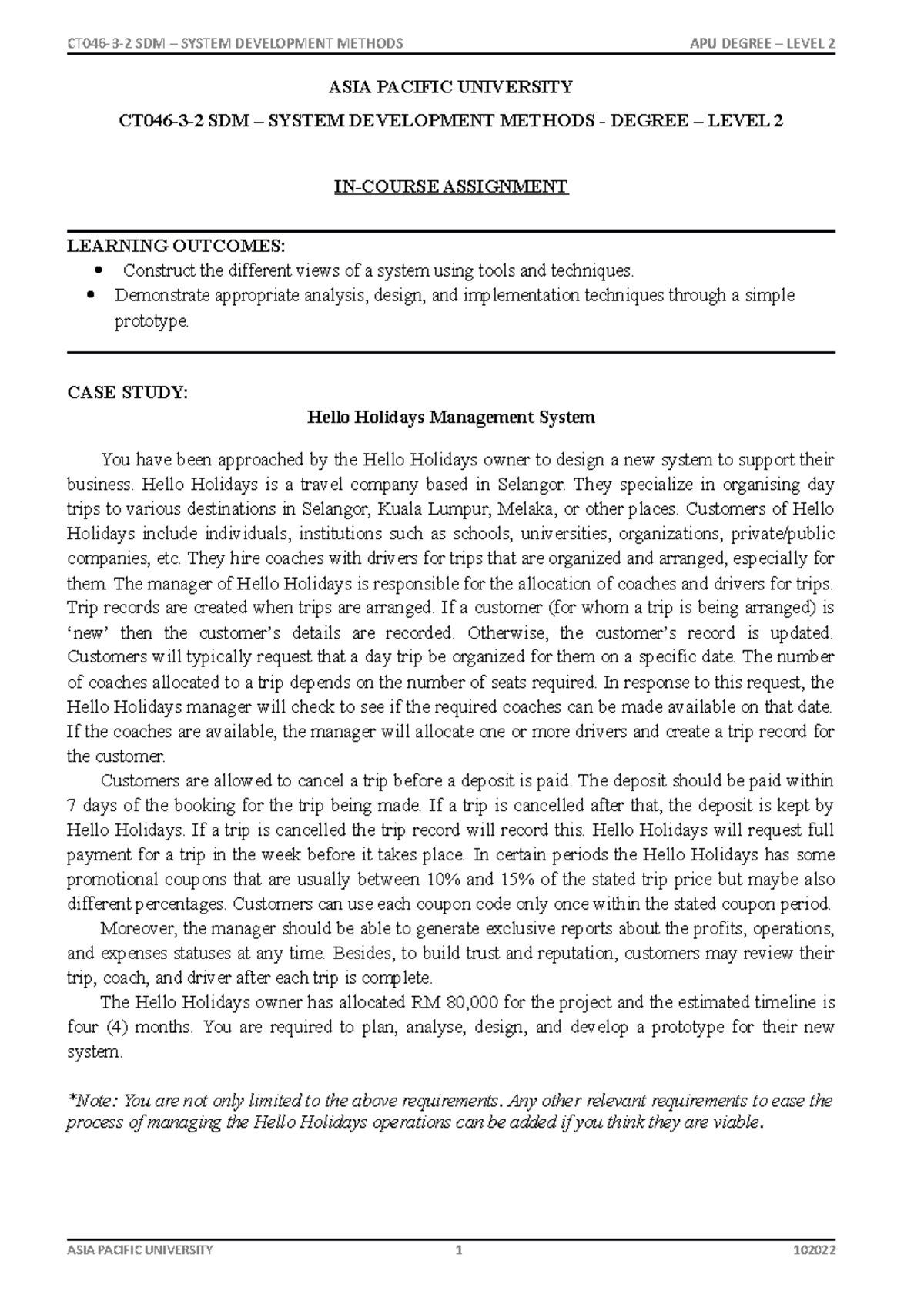 1. Assignment Question Oct2022 - ASIA PACIFIC UNIVERSITY CT046-3-2 SDM ...