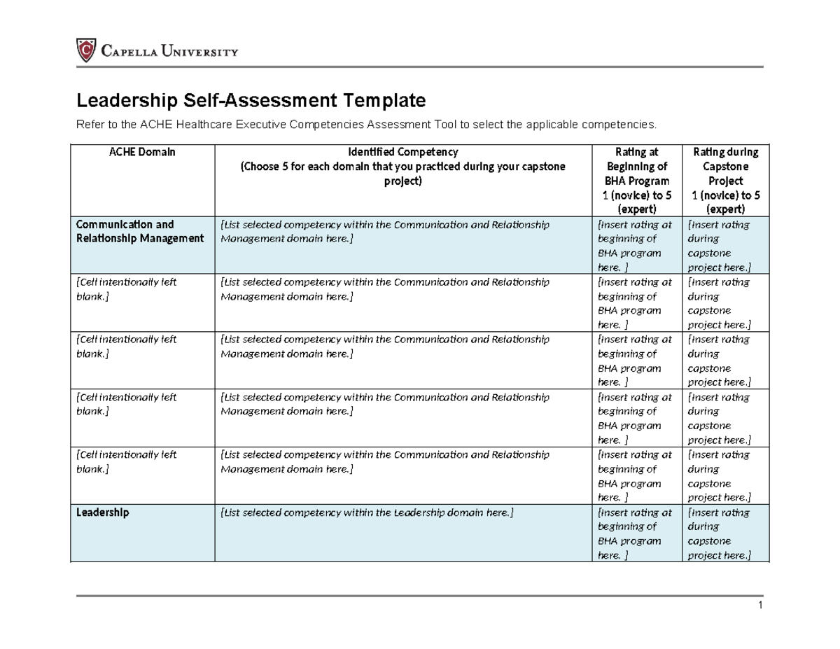 Cvate-cf leadership self-assessment template - Leadership Self ...