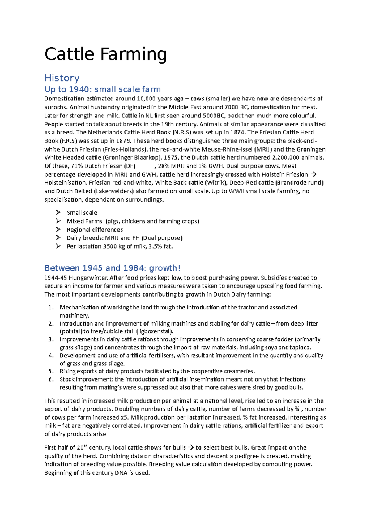 Cattle Farming summary - Cattle Farming History Up to 1940: small scale ...
