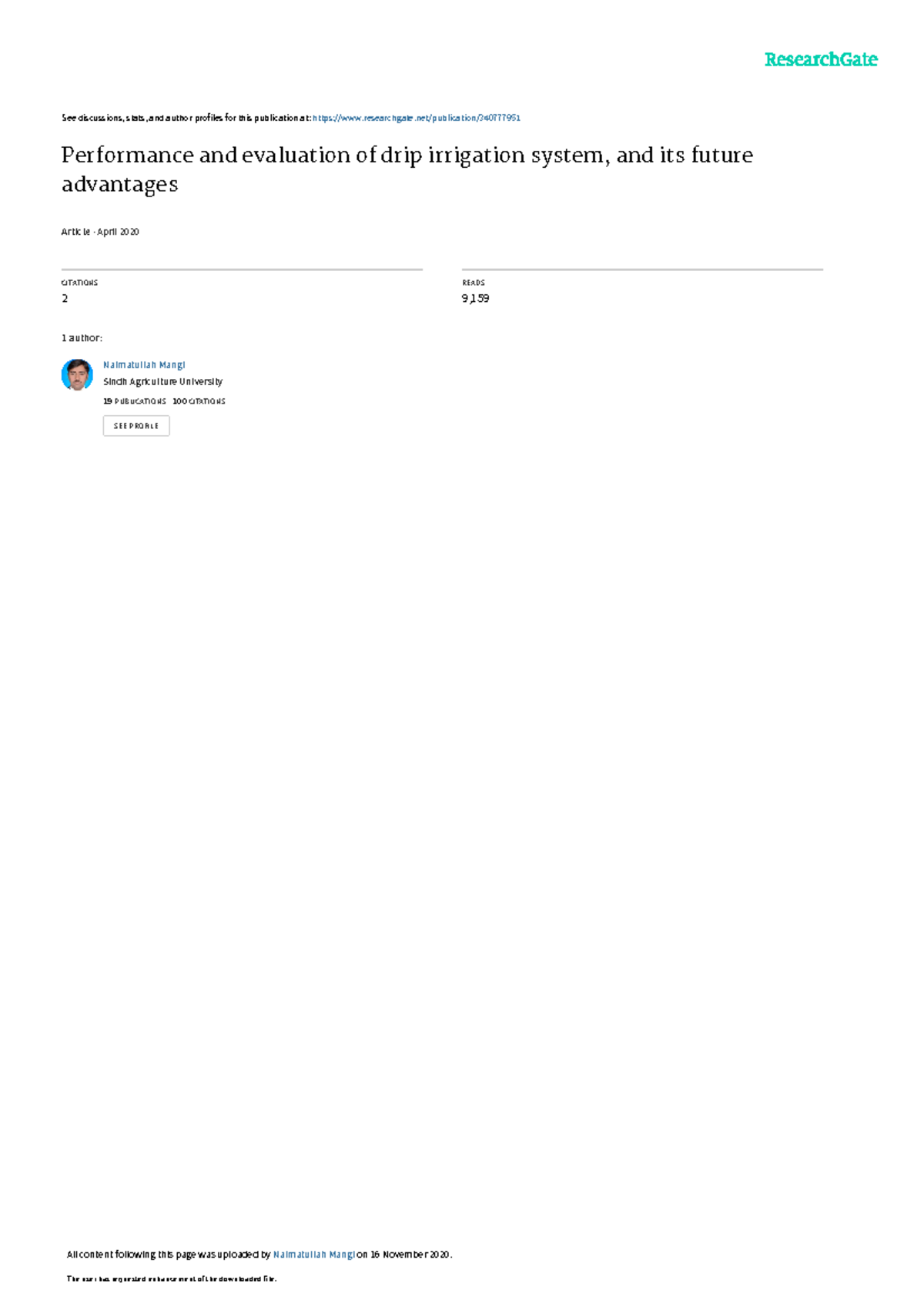 Performance and evaluation of drip irrigation system and its future ...