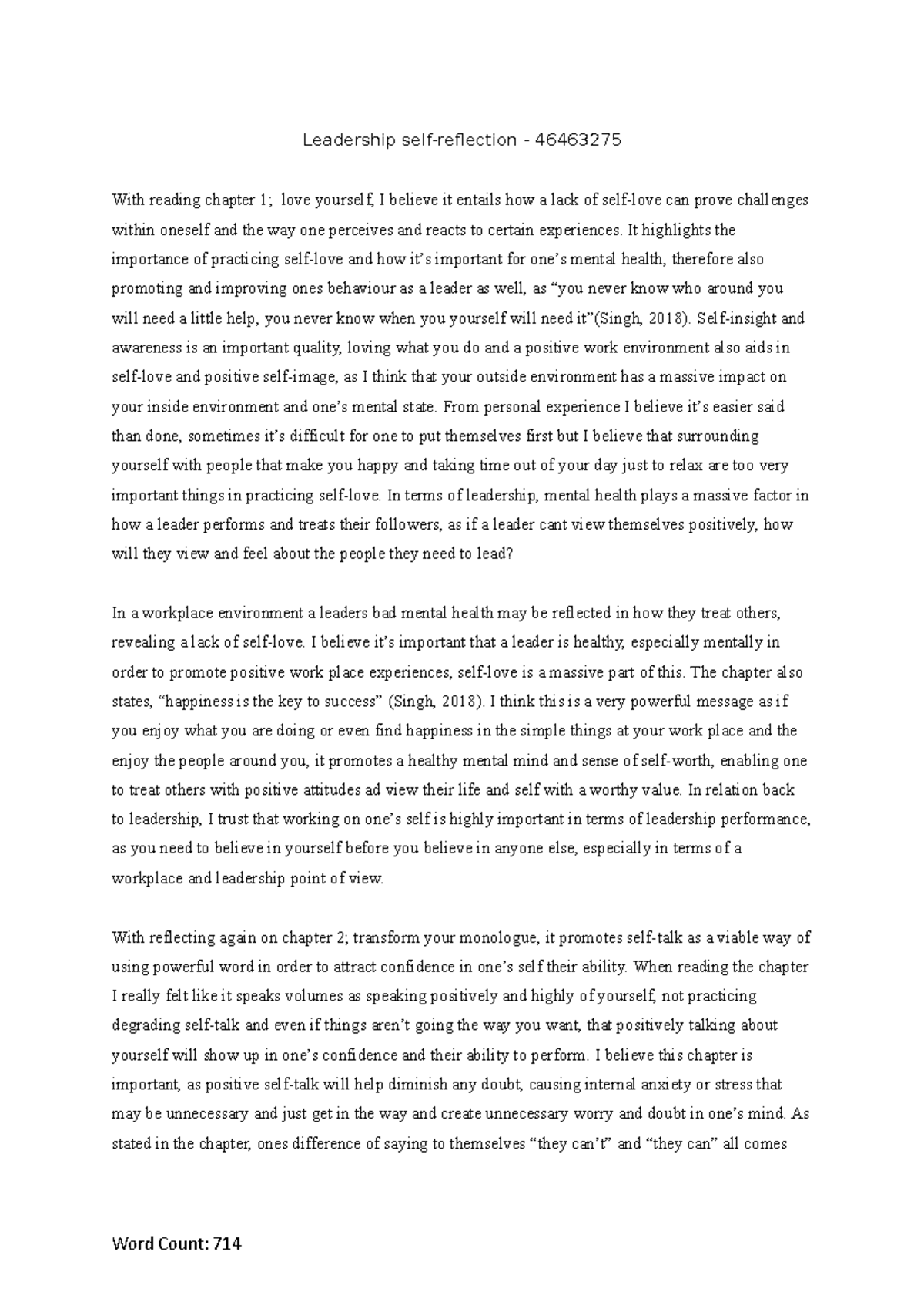 Leadership self reflection - It highlights the importance of practicing ...