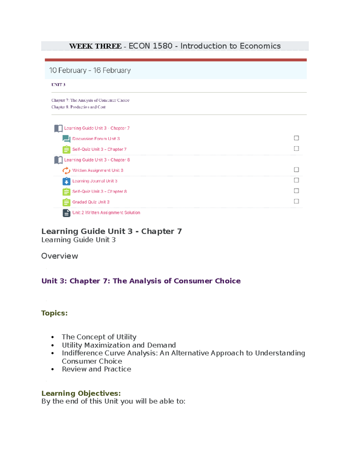 Study Guides-WEEK Three - ECON 1580 - Introduction to Economics - WEEK ...