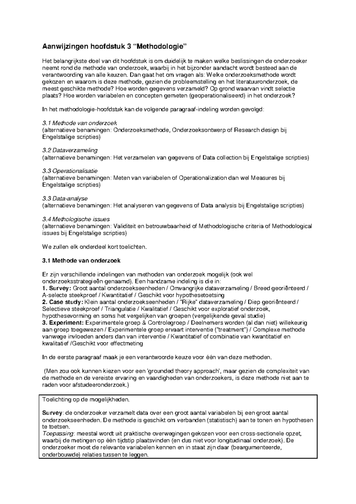 1.4 Aanwijzingen hoofdstuk 3 Methodologie - Aanwijzingen hoofdstuk 3 ...