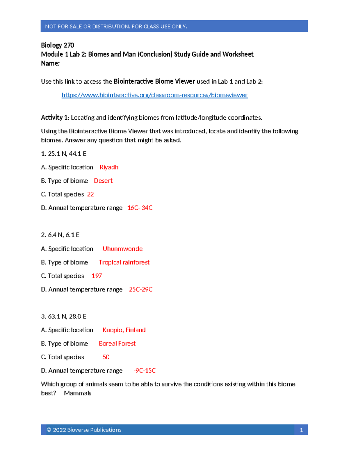 Biology 270 Module 1 Lab 2 Biomes and Man (Conclusion) Study Guide ...