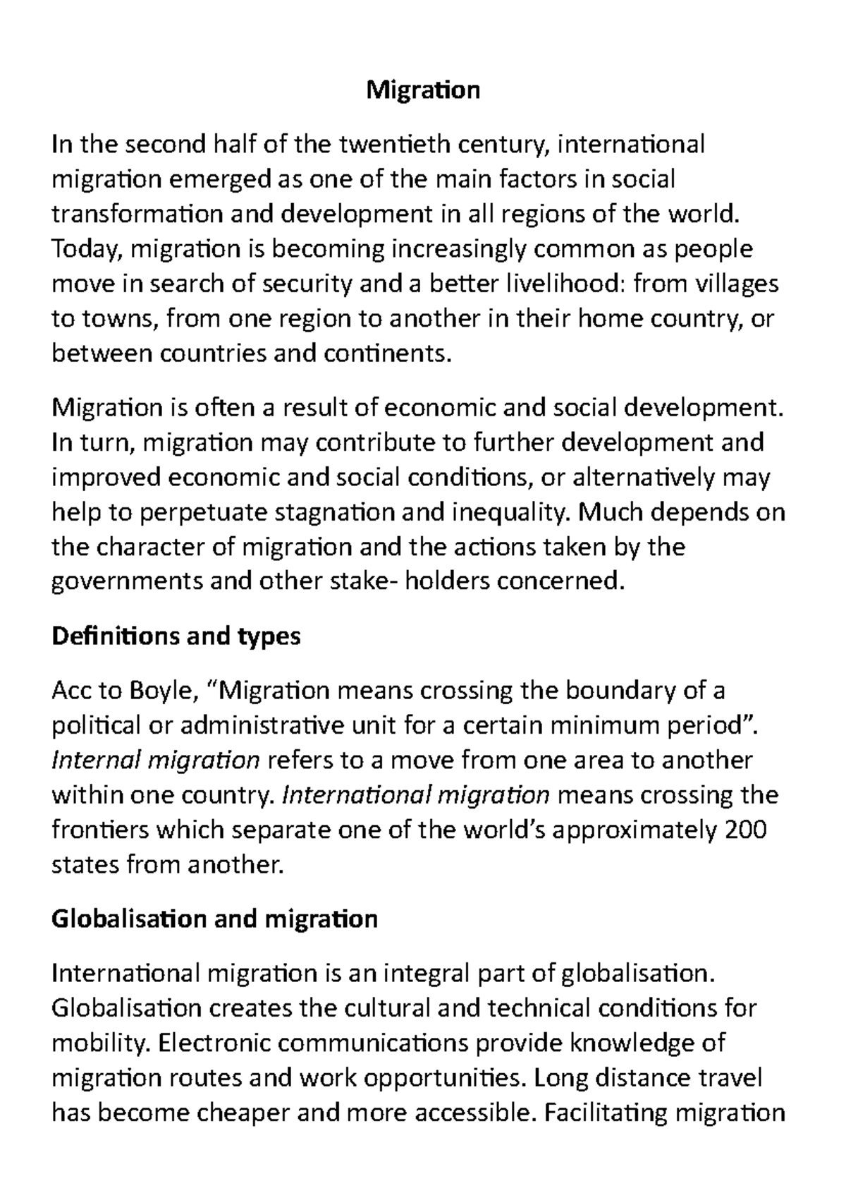 Migration - Migration In the second half of the twentieth century ...
