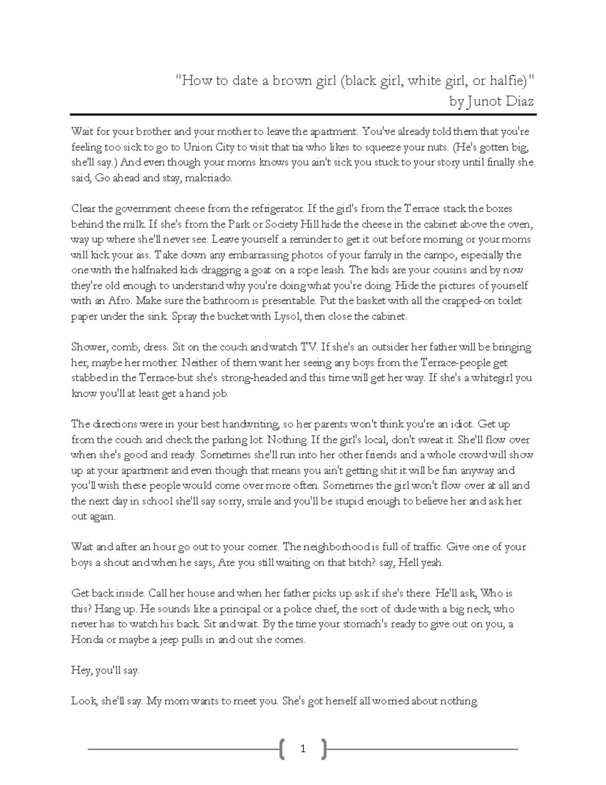 Diaz-How To - How to - 1 "How to date a brown girl (black girl, white ...