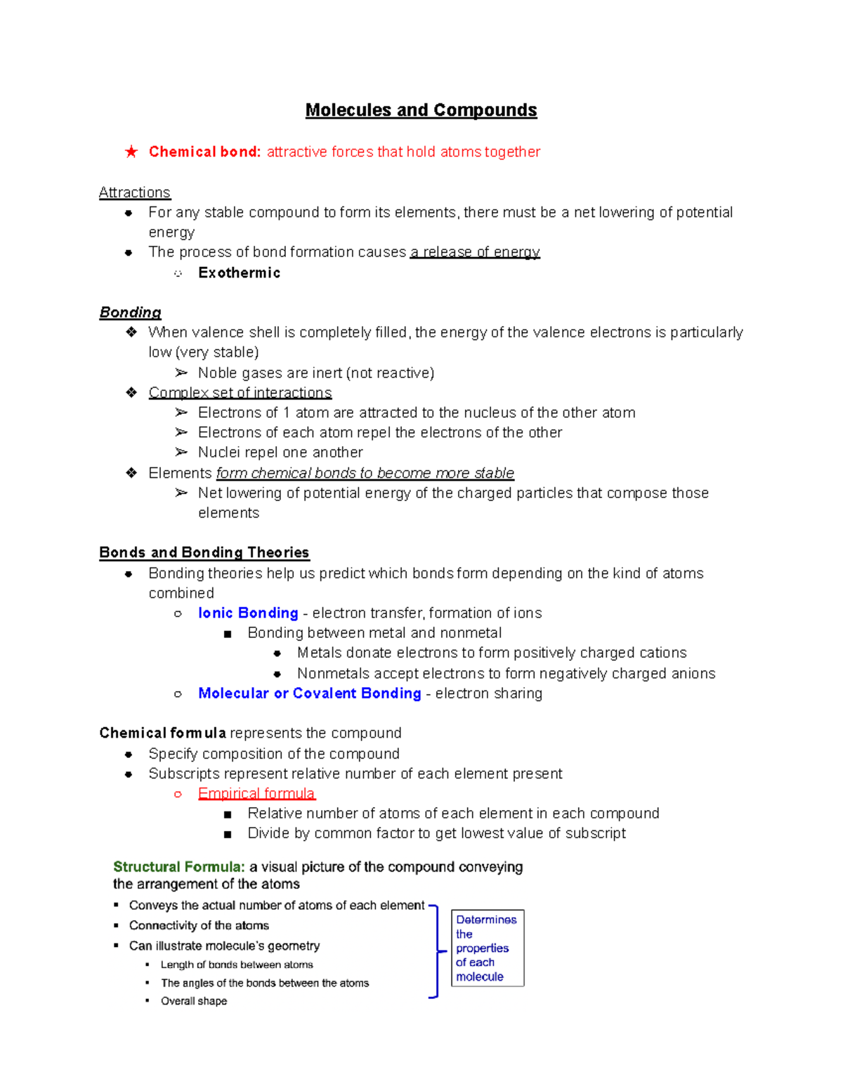 Chapter 4 Notes - Schwartz - Molecules and Compounds ★ Chemical bond ...