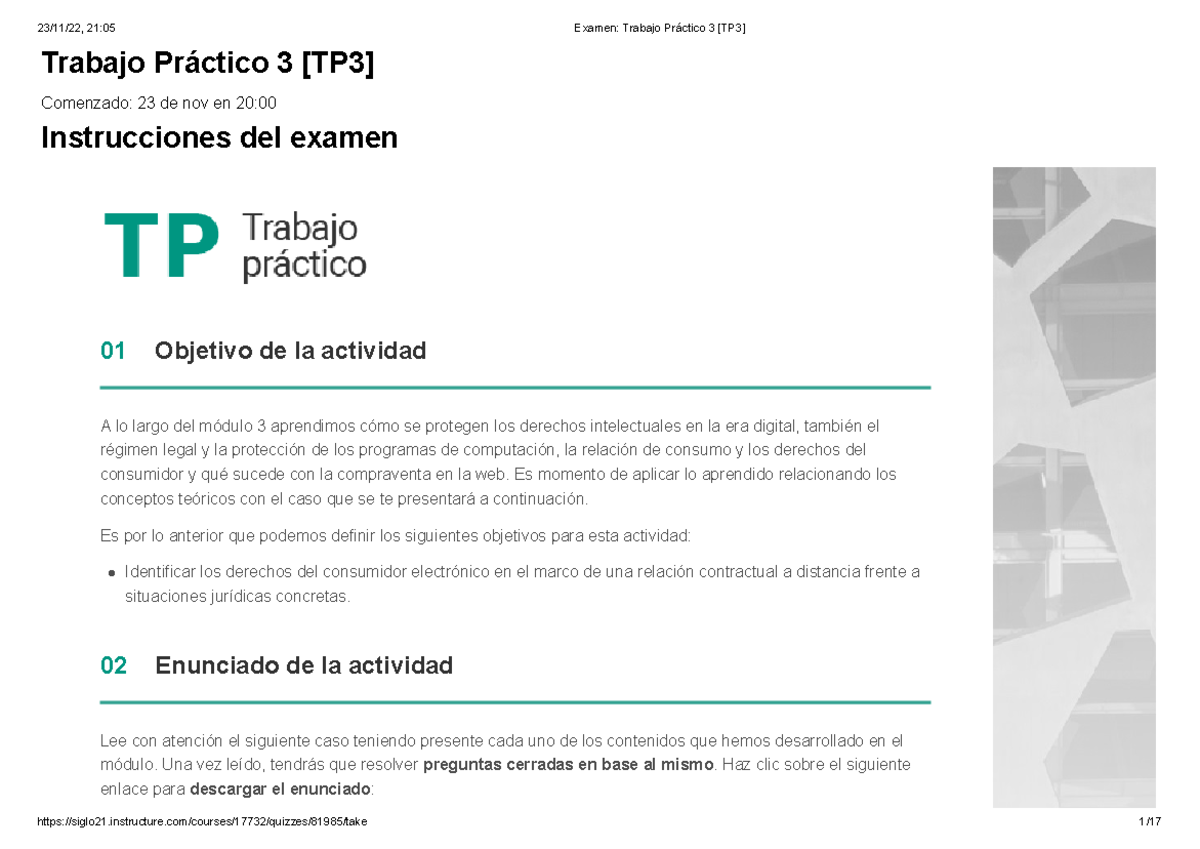 Examen Trabajo Pr Ã¡ctico 3 [TP3] San Â° 100 % - Trabajo Práctico 3 [TP3] Comenzado: 23 de nov ...