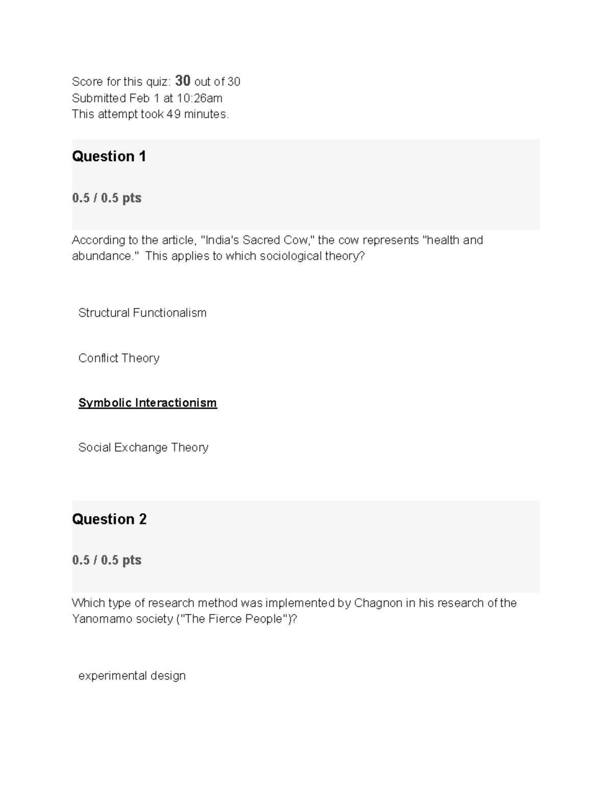 SOC1 Exam 1 - SOC1 Exam 1 - Score for this quiz: 30 out of 30 Submitted ...