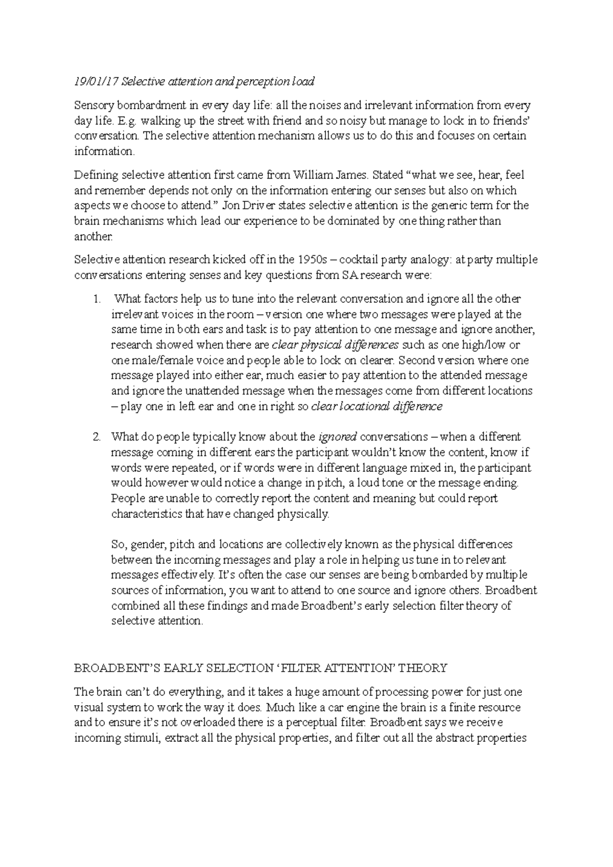 Lecture 1 - selective attention theories - 19/01/17 Selective attention ...