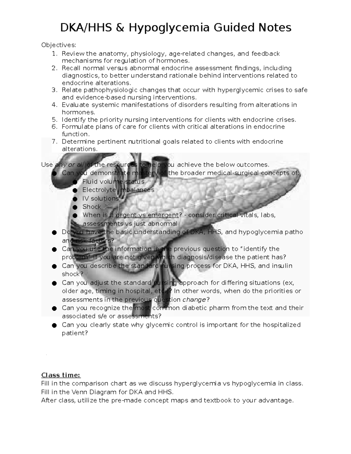 Guided Notes DKA HHS vs hypoglycemia - Objectives: 1. Review the ...