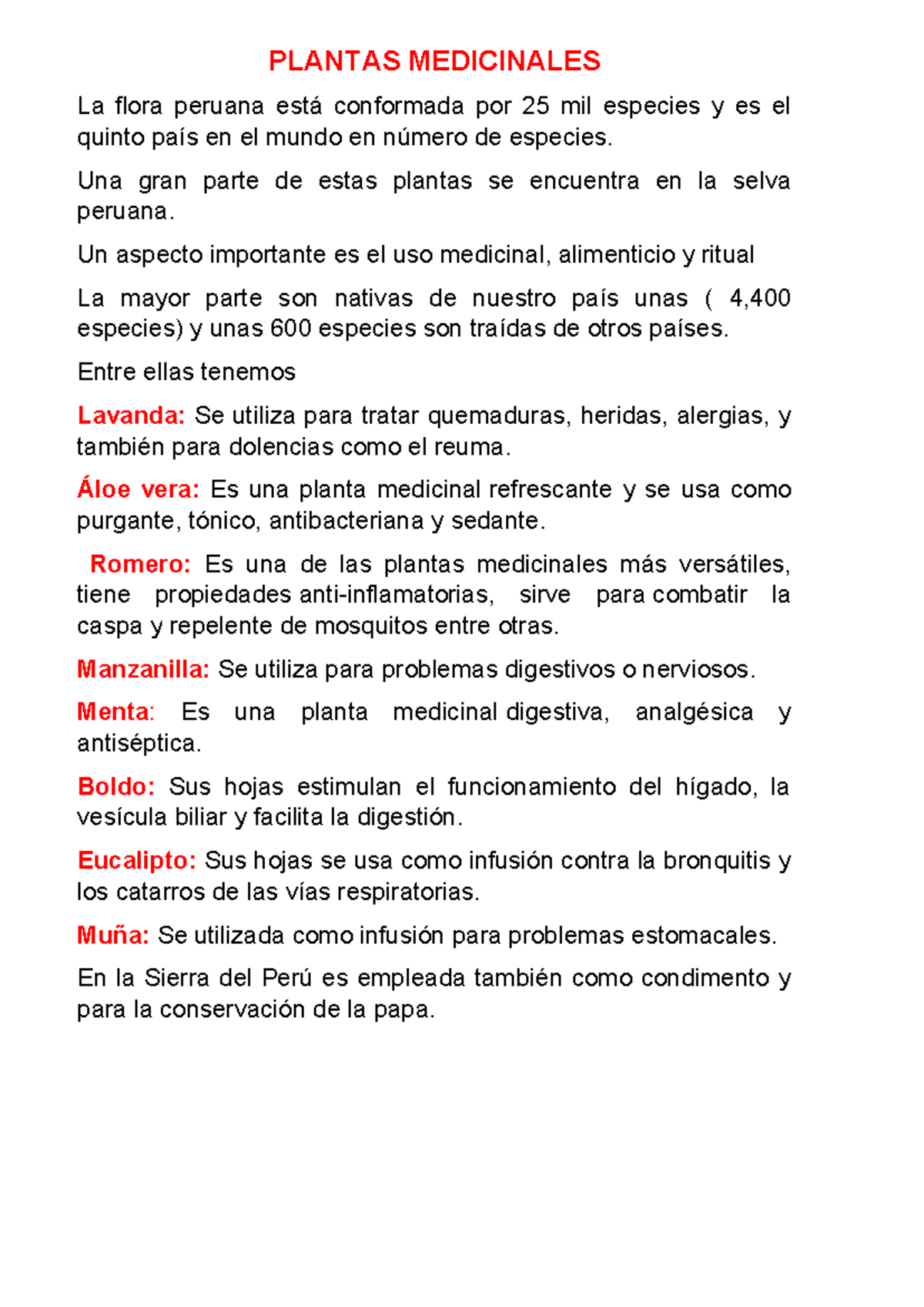 Plantas Medicinales - PLANTAS MEDICINALES La flora peruana está ...