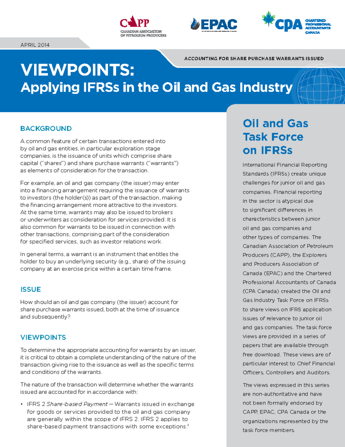 Viewpoint Accounting for Share Purchase Warrants Issued Oil Gas May ...