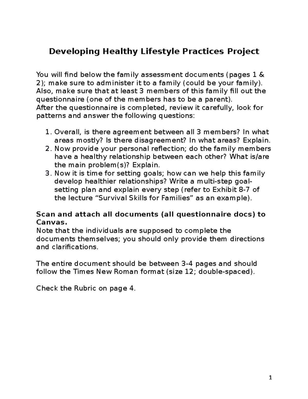 Developing Healthy Lifestyle Practices Project - Also, make sure that ...
