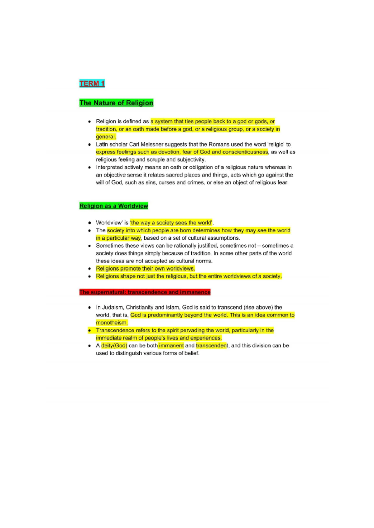 Sor111 - sor 1 - TERM 1 The Nature of Religion Religion is defined as a ...