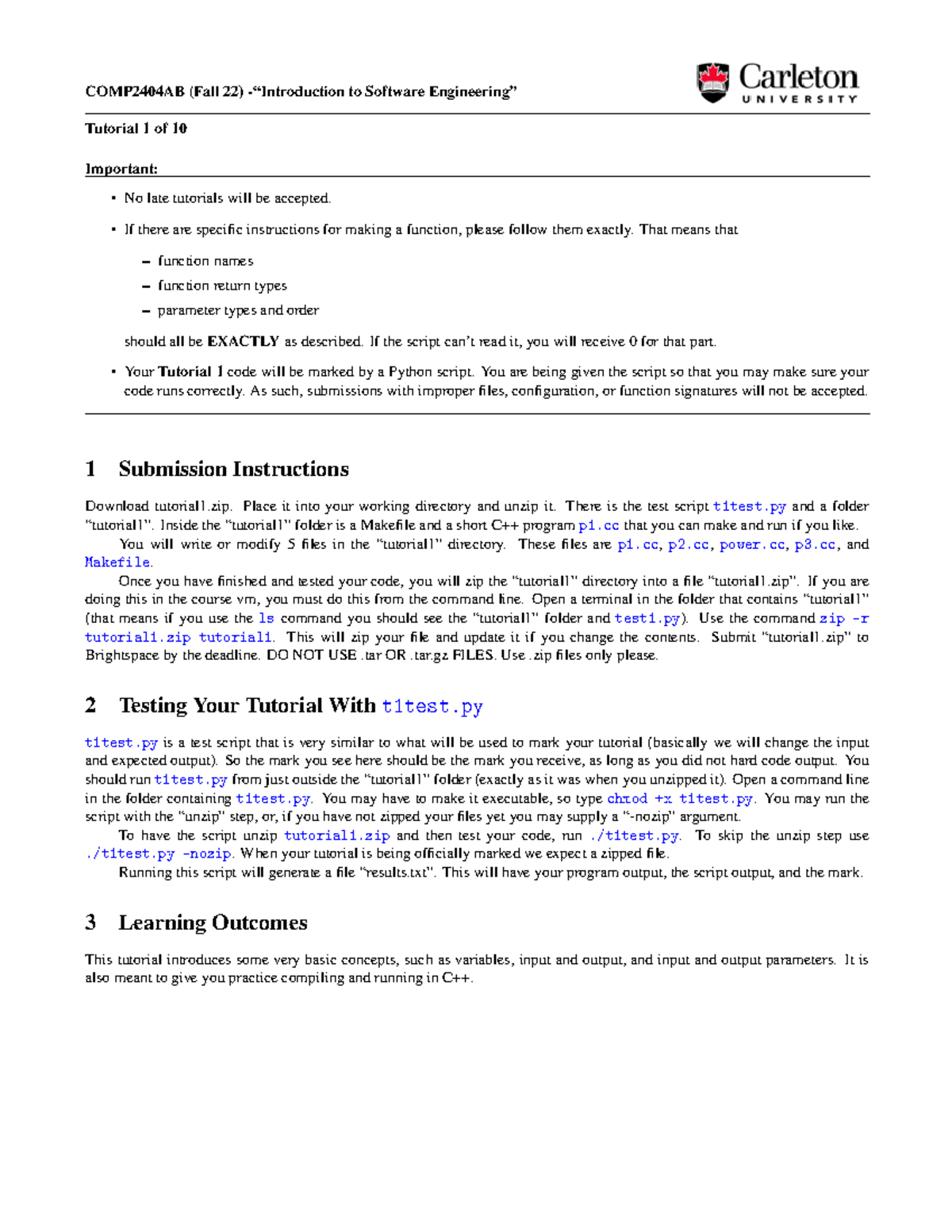 Tutorial 1 - COMP2404AB (Fall 22) -“Introduction to Software Engineering” Tutorial 1 of 10 - Studocu