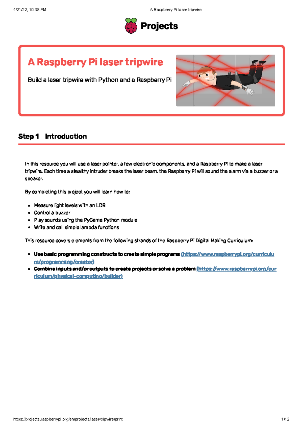 CAIE 5 Project 2 - A Raspberry Pi laser tripwire - Projects A Raspberry Pi laser tripwire Build ...