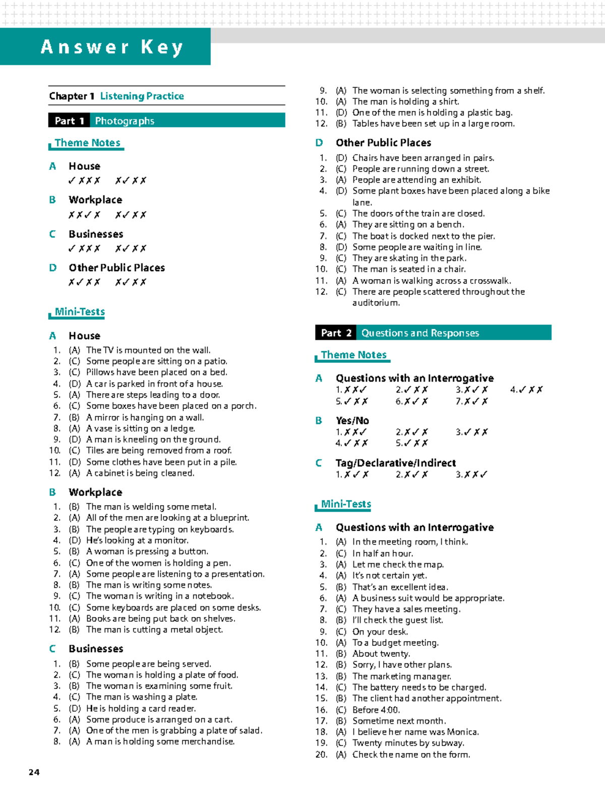 Answer Key - 24 Chapter 1 Listening Practice Part 1 Photographs Theme ...